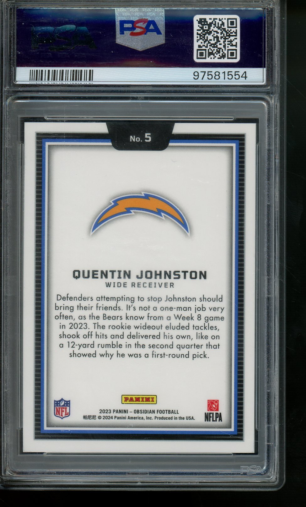 2023 Panini Obsidian Quentin Johnston Rookie Black Color Blast Case Hi ...